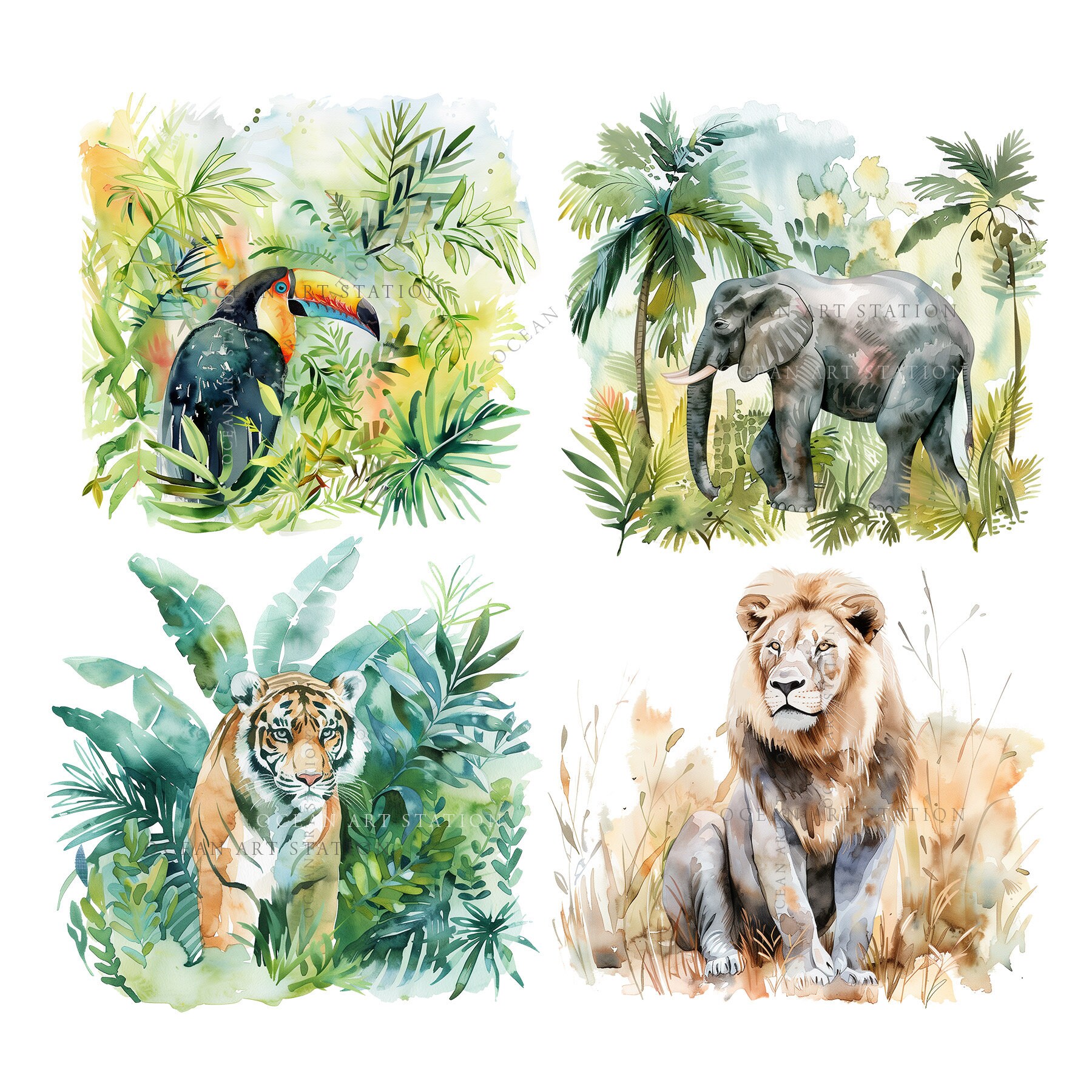 Jungle Animals Clipart, Jungle Clipart Watercolor, Safari Animals ...