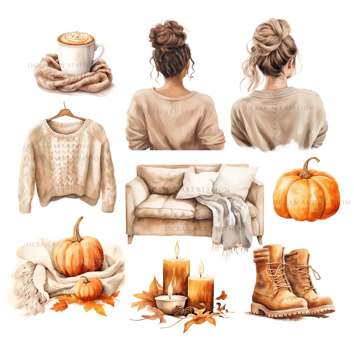 Cozy Fall Clipart, Fall Clipart Watercolor, Cozy Home, Cosy Autumn ...