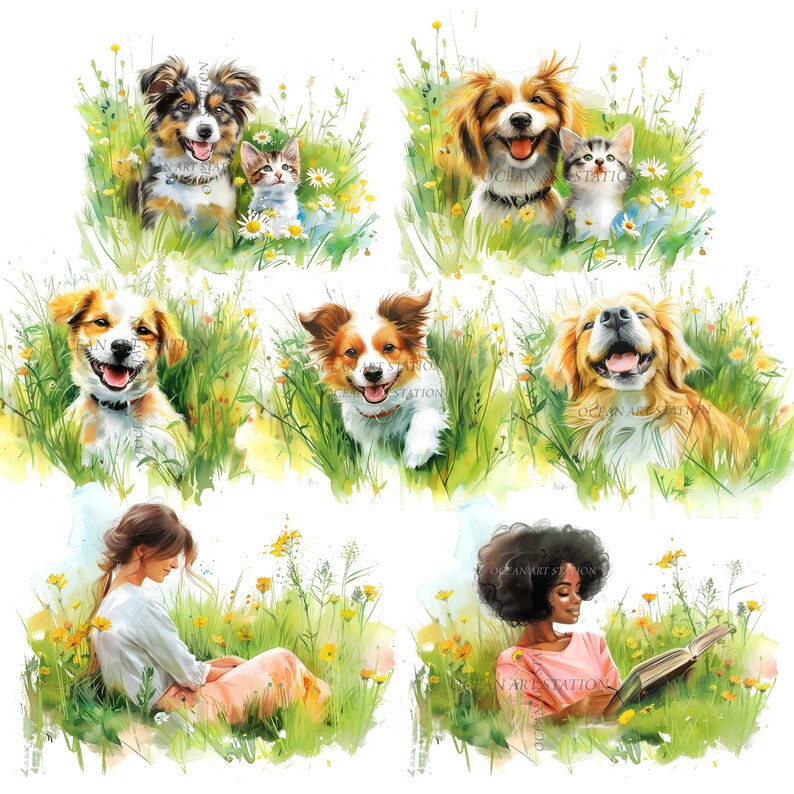 Spring Girls Clipart, Spring Clipart Watercolor, Girls and Wildflowers ...