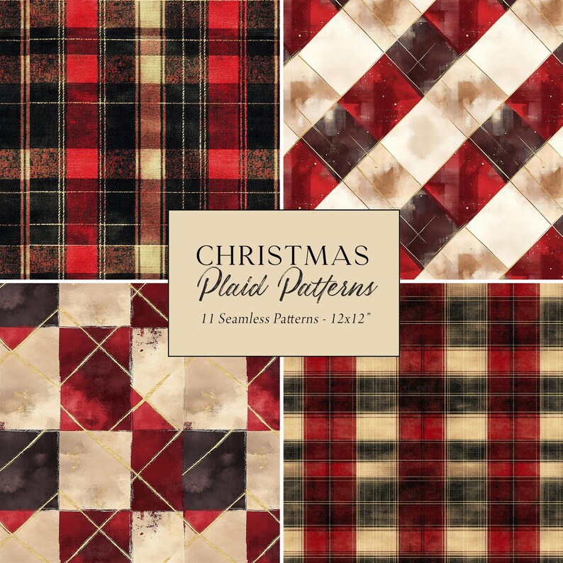 Christmas Plaid Patterns, Christmas Plaid Digital Papers, Buffalo Plaid ...
