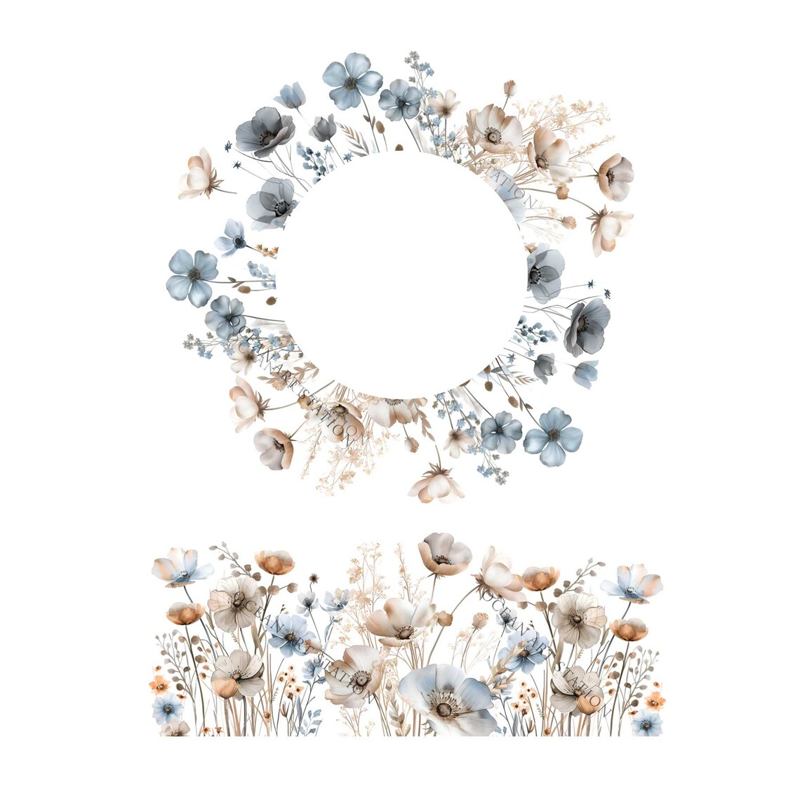 Neutral Wildflowers Clipart, Boho Flowers Clipart, Wildflowers ...