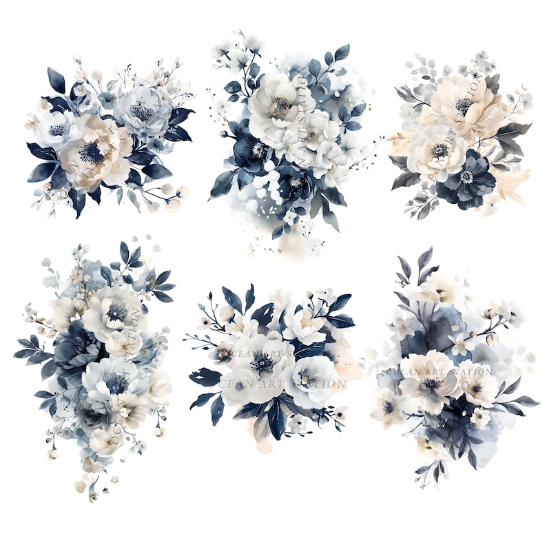 Navy Blue Floral Clipart, Navy Floral Bouquets, Navy Wedding Bouquets ...