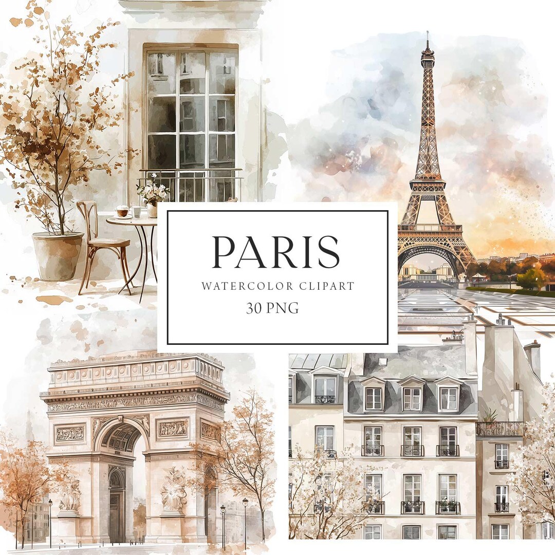 Paris Clipart Watercolor, Eiffel Tower, France Clipart, Paris Stickers ...