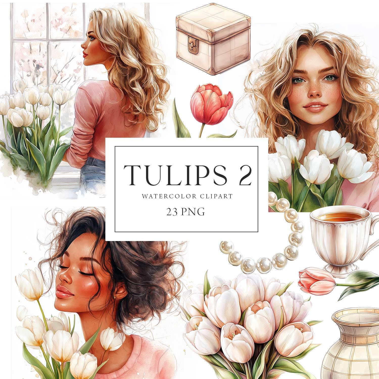 Spring Girl Clipart, Tulips Clipart, Girl With Flowers, Spring Bouquets ...