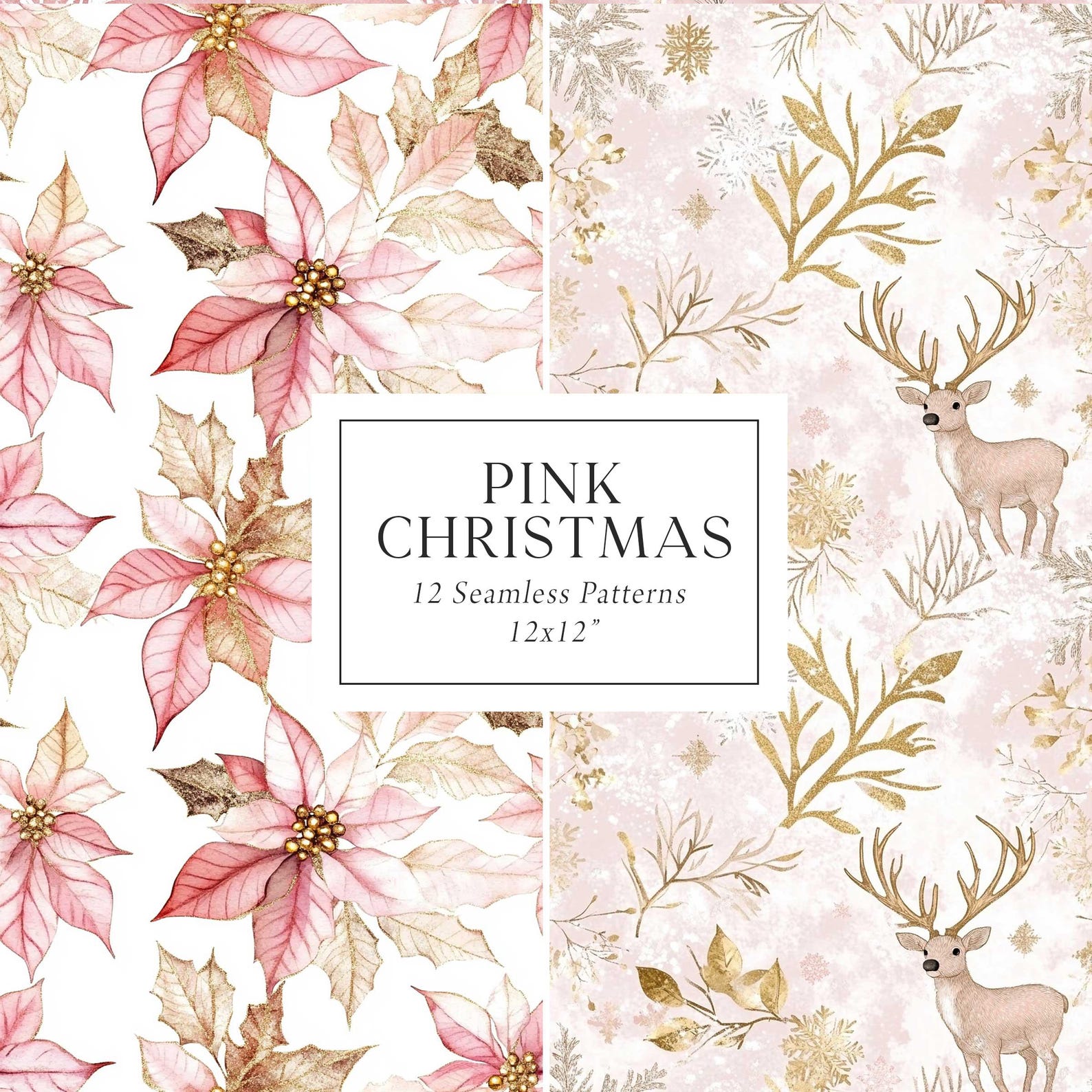 Pink Christmas Patterns, Pastel Christmas Digital Papers, Blush Pink ...