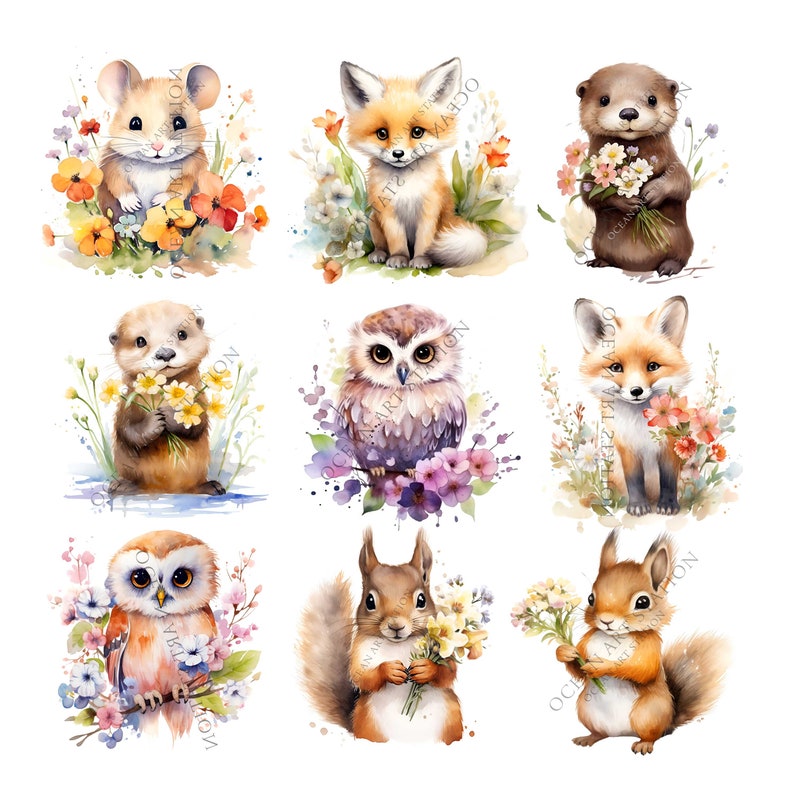 Spring Animals Clipart Watercolor, Spring Woodland Animals Clipart ...