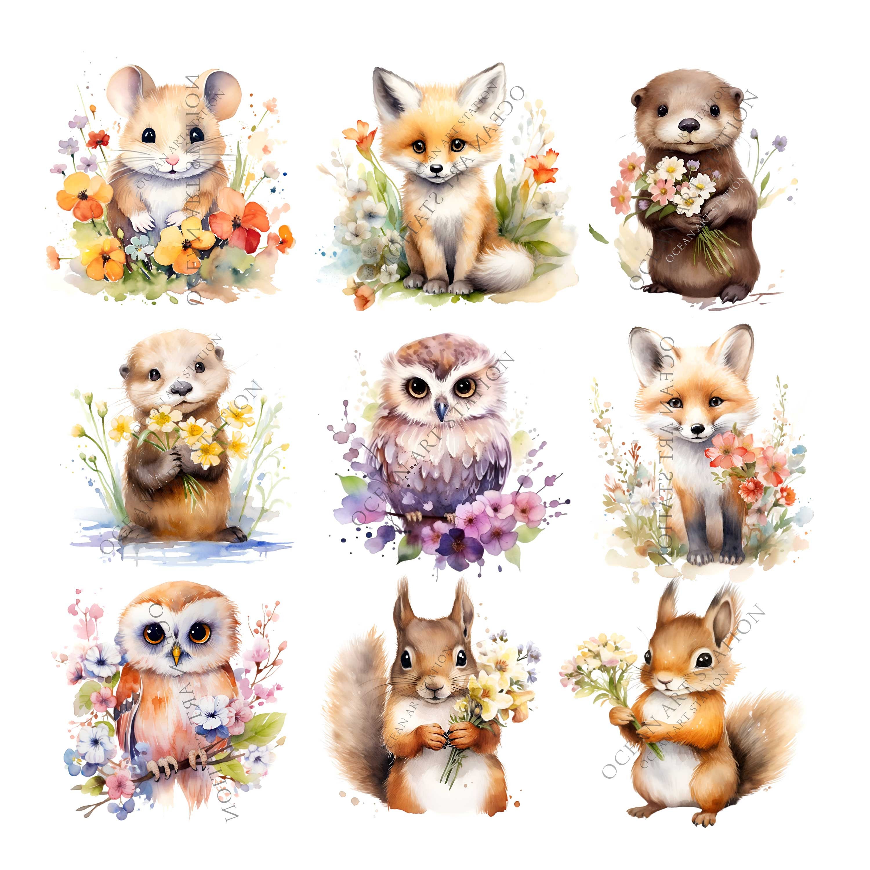 Spring Animals Clipart Watercolor, Spring Woodland Animals Clipart ...
