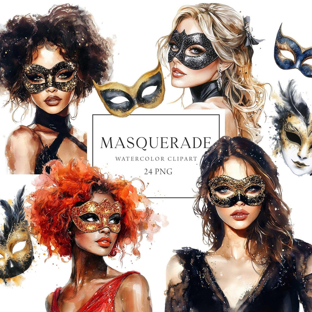 Masquerade Clipart Watercolor, Carnival Clipart, Mardi Gras, New Year ...