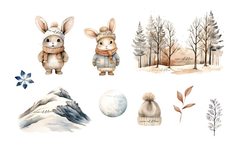 Winter Animals Clipart Watercolor, Woodland Animals Commercial Use ...