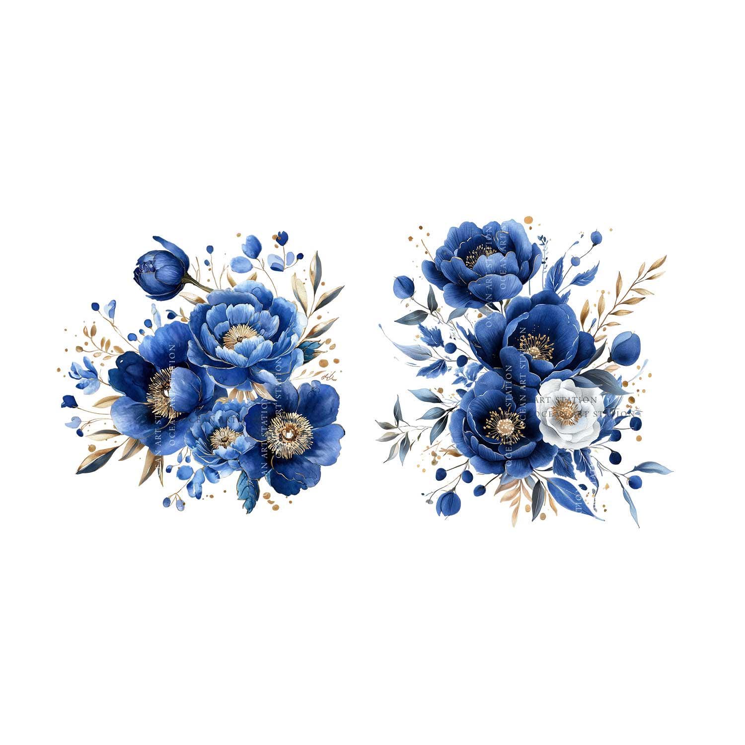 Navy Blue Floral Clipart, Navy Floral Bouquets, Royal Blue, Navy ...