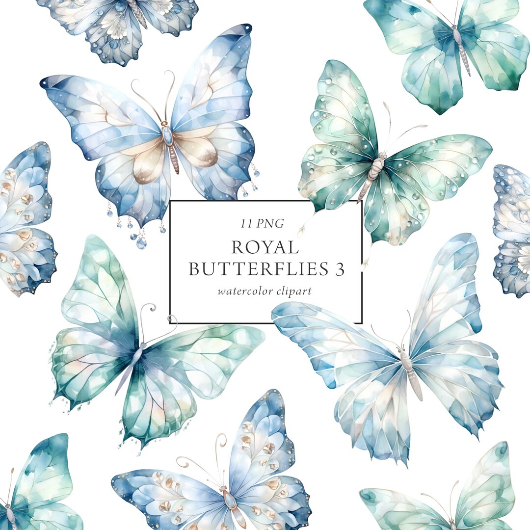 Pastel Butterfly Clipart Watercolor, Green Blue Butterflies Png, Green ...