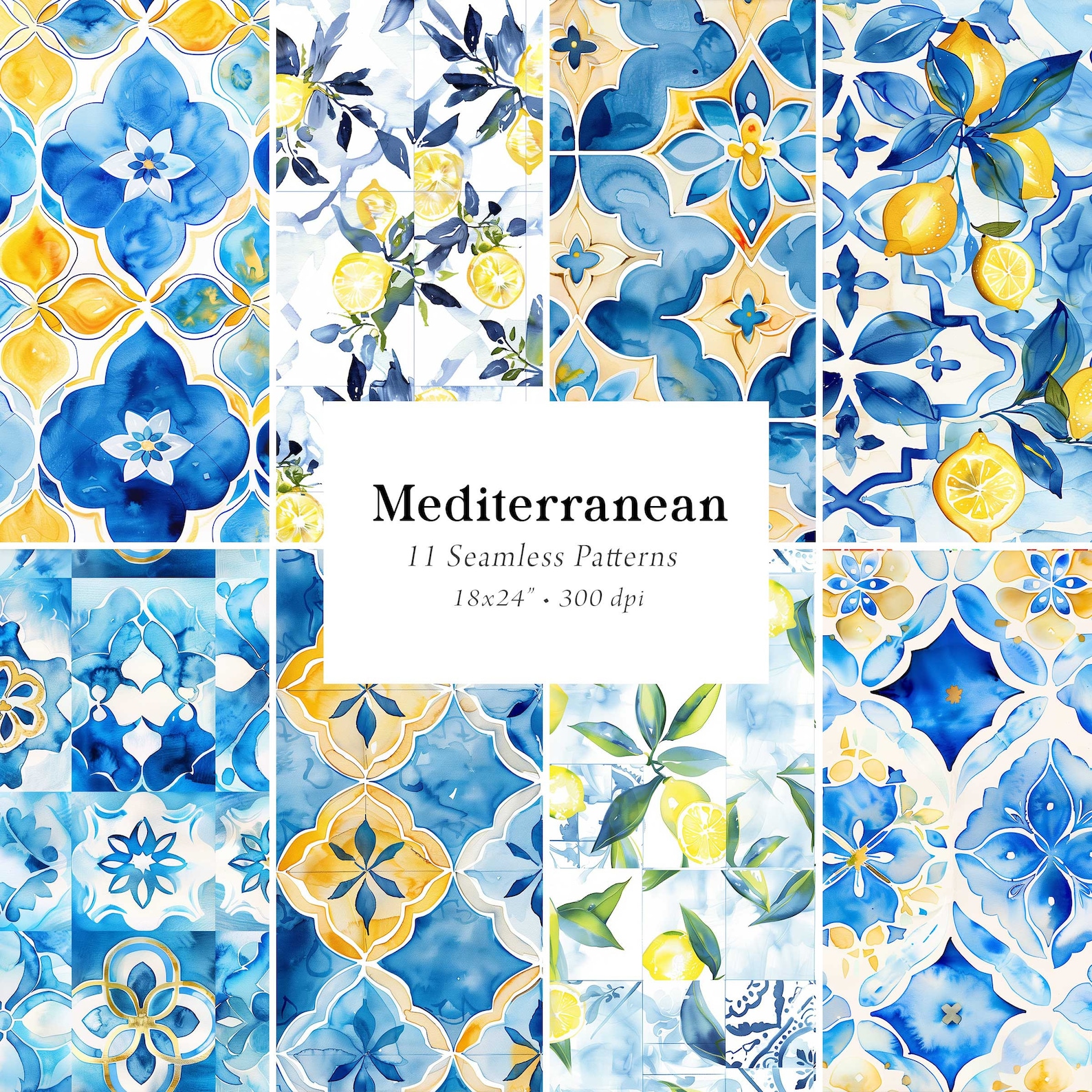 Mediterranean Seamless Patterns, Mediterranean Digital Papers, Lemon ...