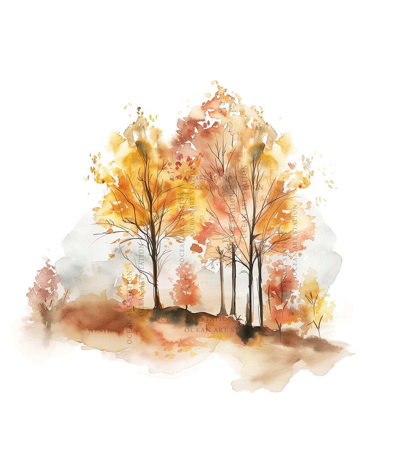 Fall Scenery Clipart, Fall Mountains Clipart Watercolor, Fall Landscape ...