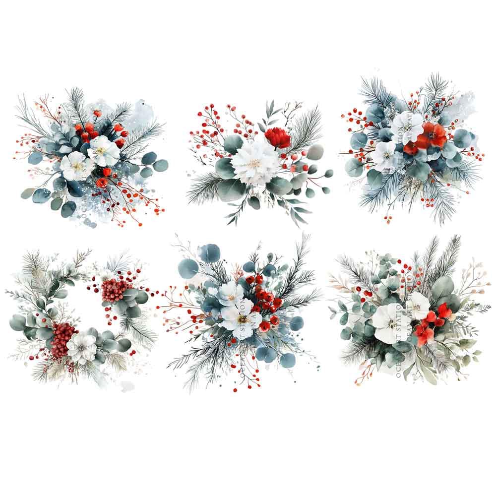 Winter Floral Clipart, Elegant Winter Bouquets, Winter Wedding ...