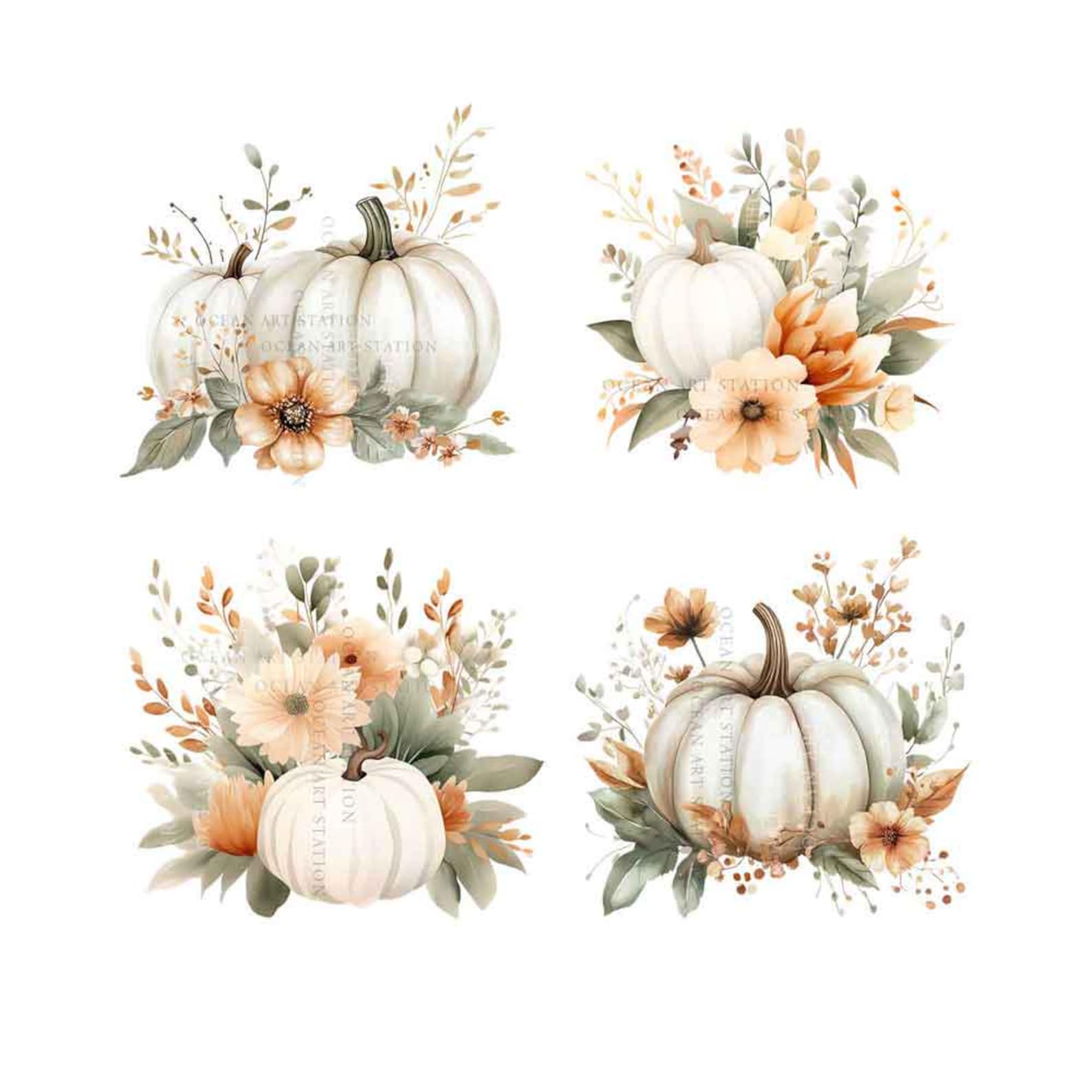 Pumpkins Clipart Watercolor, Fall Wedding Clipart, Pastel Fall Clipart ...