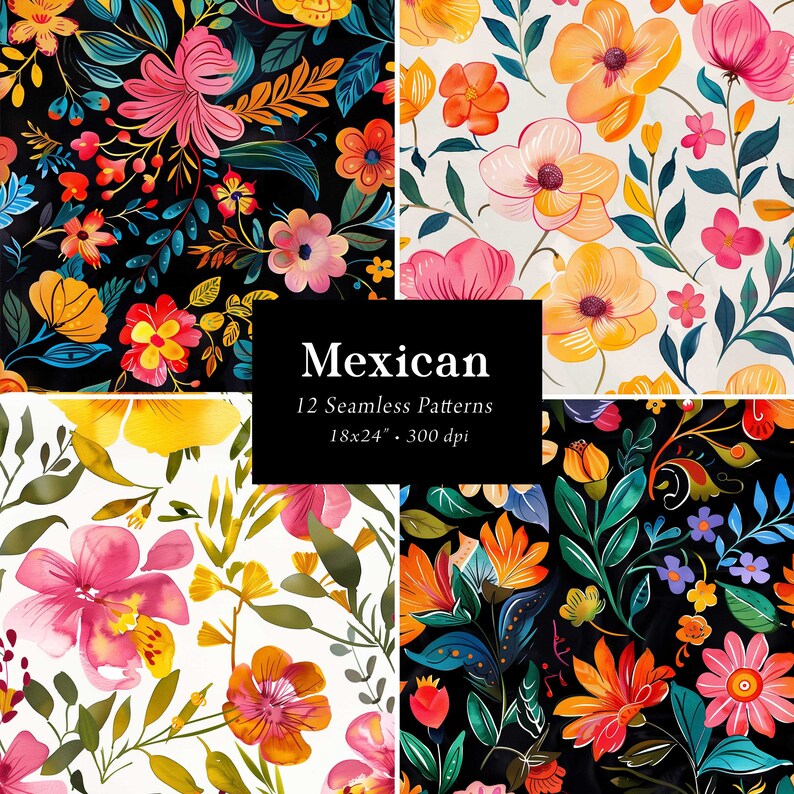 Mexican Digital Papers, Mexican Seamless Patterns, Mexican Embroidery ...