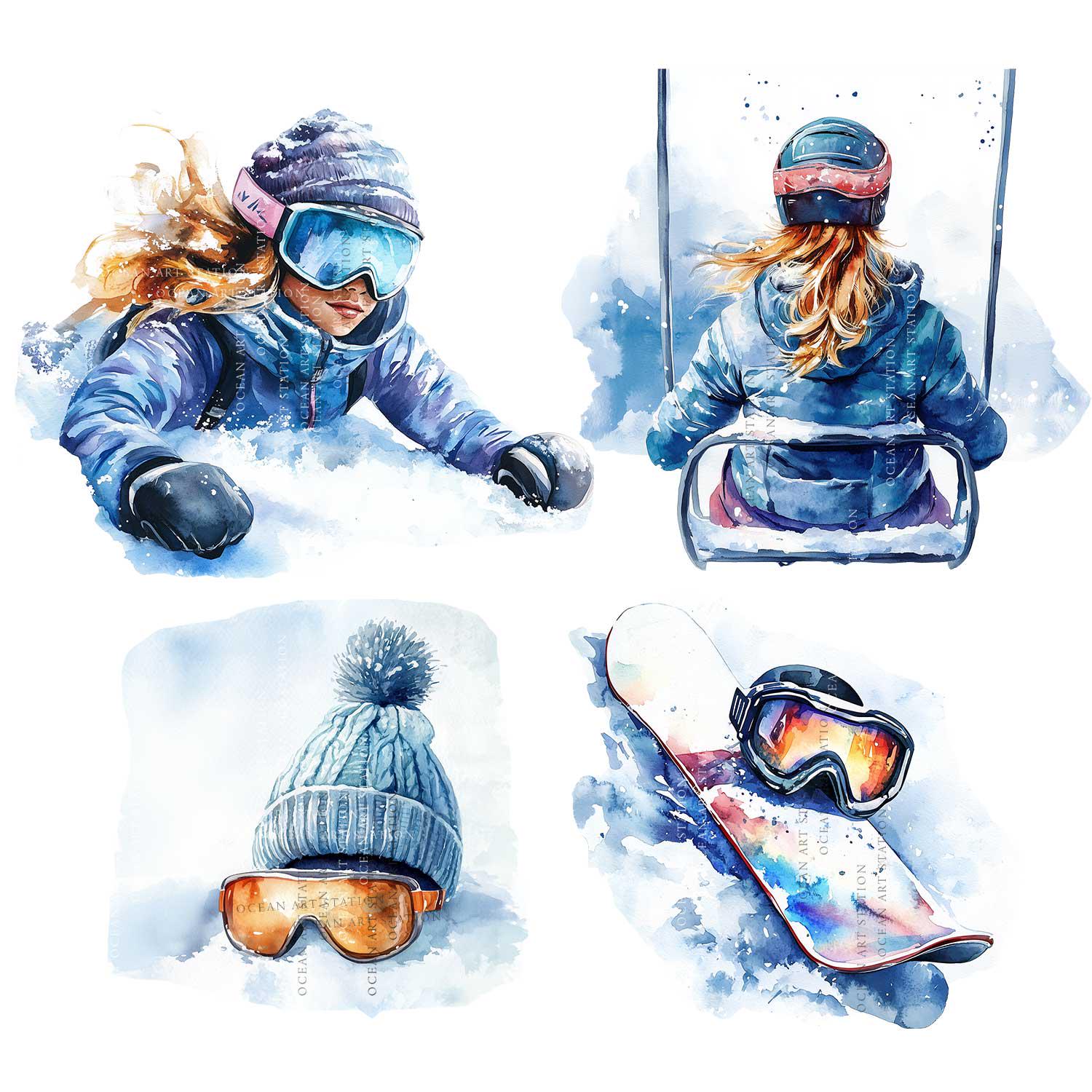 Ski Girl Clipart, Ski Clipart Watercolor, Ski Resort, Winter Sport ...