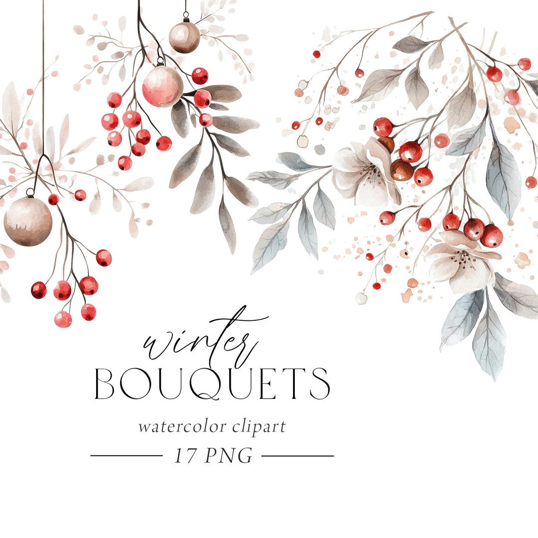 Winter Floral Clipart, Christmas Flowers, Christmas Bouquets, Elegant ...