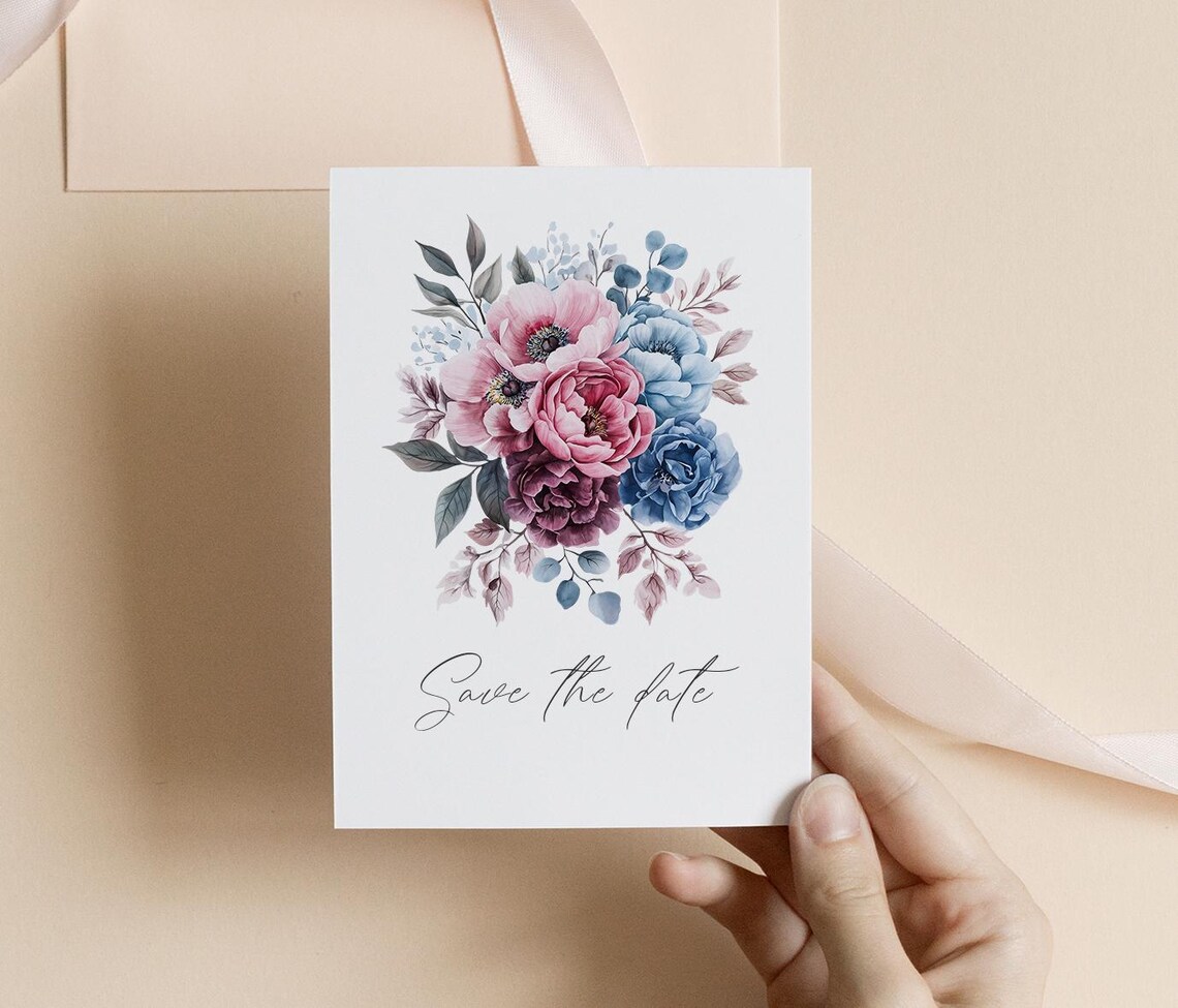 Boho Floral Clipart, Blue Blush Pink Bouquets, Dusty Pink Wedding ...