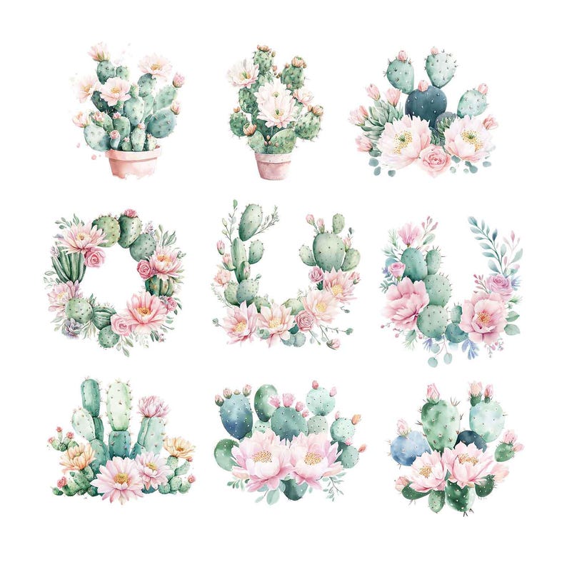 Cactus Floral Clipart, Boho Flowers Clipart, Desert Flowers Clipart ...