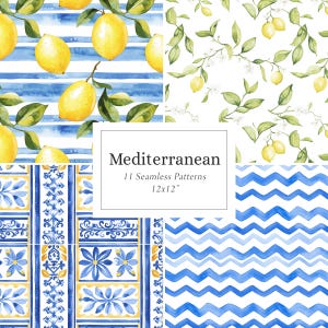 Mediterranean Digital Papers, Mediterranean Seamless Patterns, Lemon ...