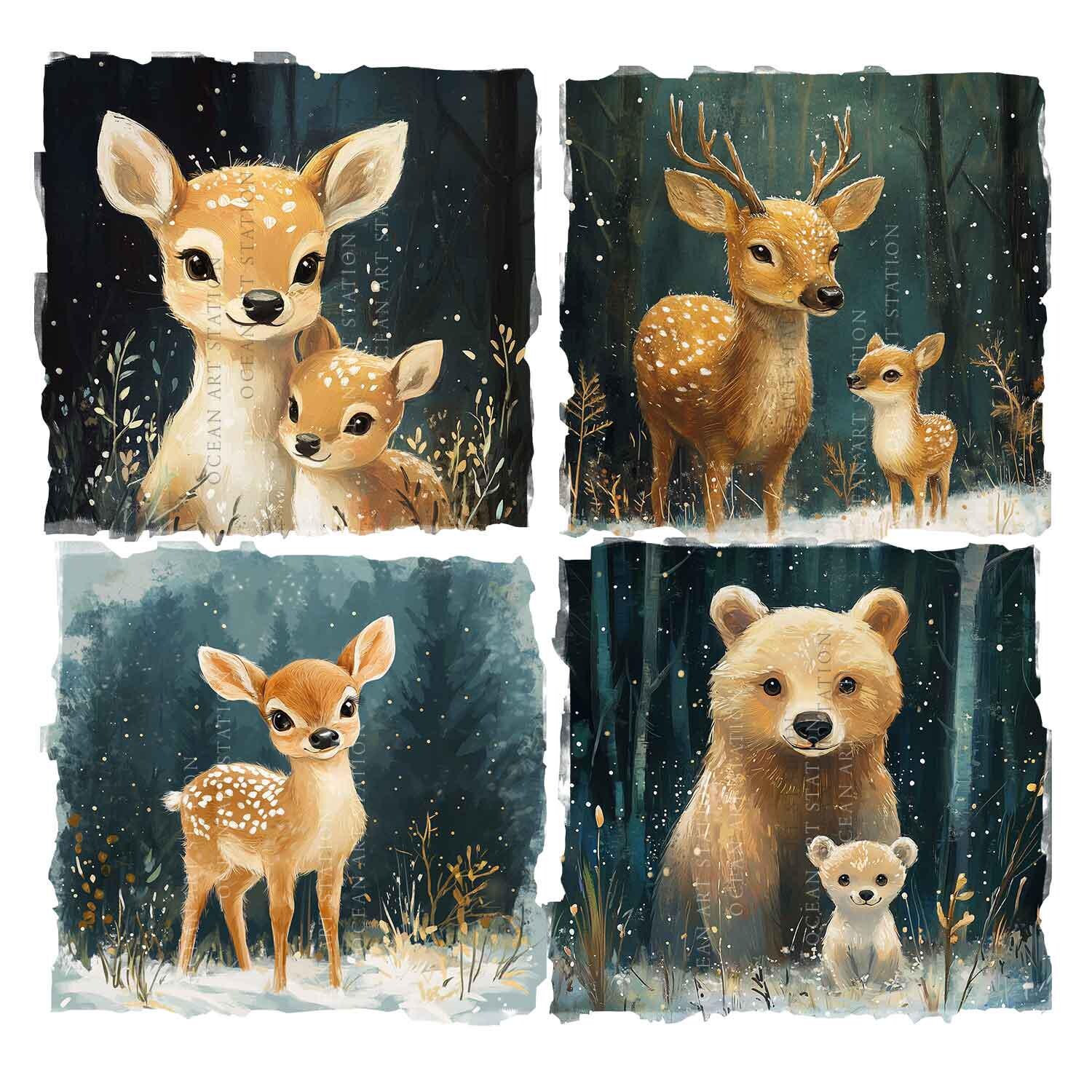 Woodland Animals Clipart, Forest Animals Clipart, Watercolor, Mom and ...