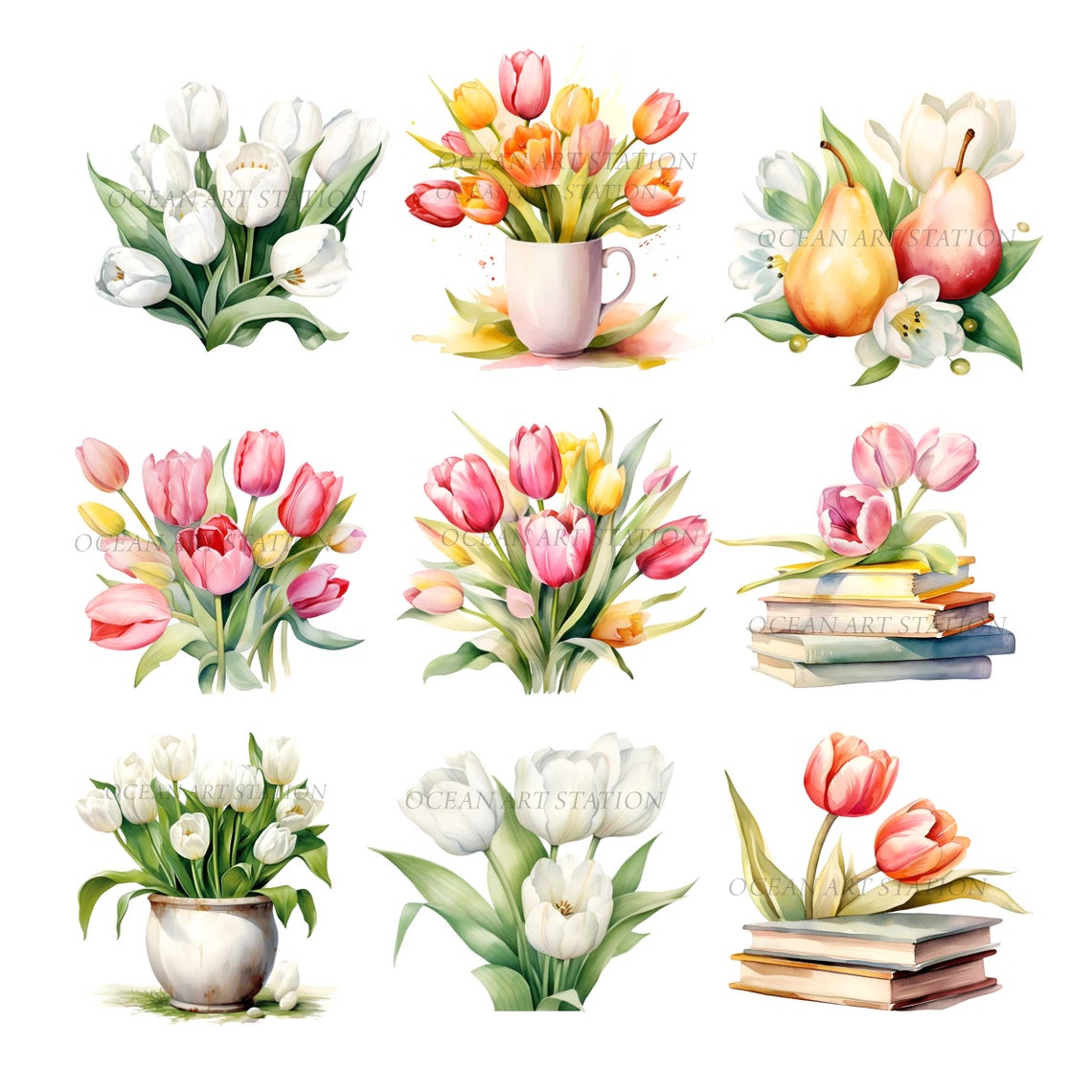 Spring Clipart, Tulips Clipart, Spring Floral Clipart, Floral Vases ...