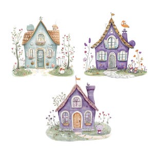 Cute Houses Clipart, Watercolor Houses Clipart, Tiny Houses, Nursery ...