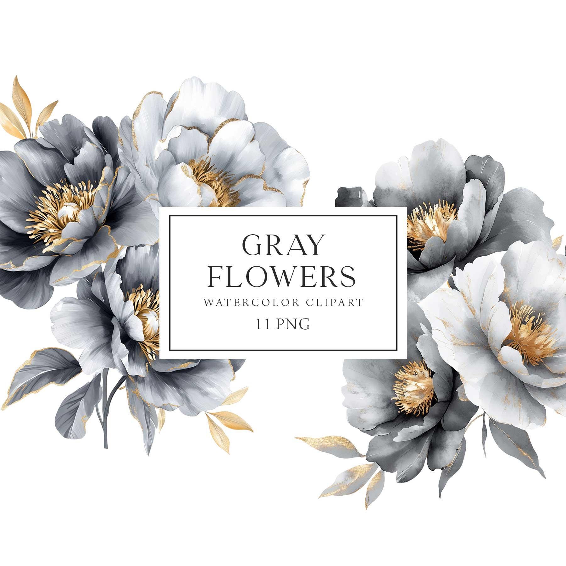 Gray Flowers Clipart, Gray Gold Bouquets, Black Flowers Clipart ...