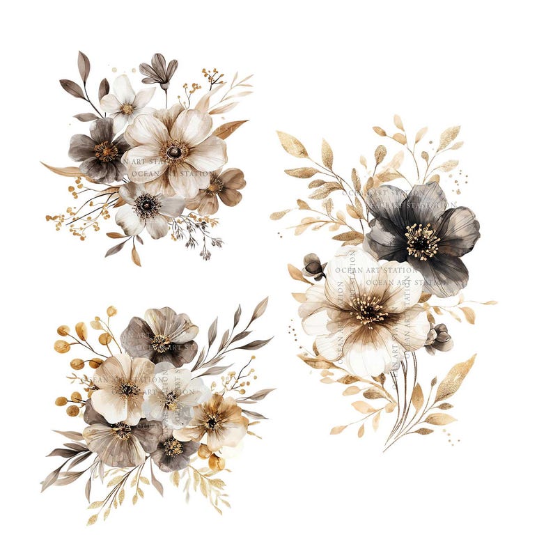 Neutral Floral Clipart, Boho Floral Clipart, Neutral Bouquets Clipart ...