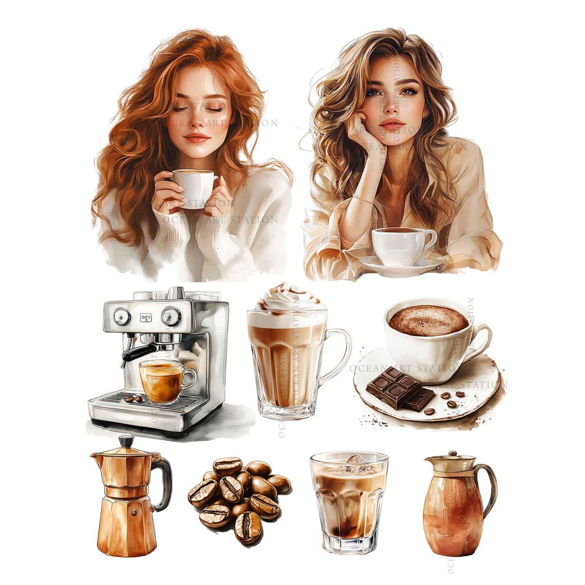 Coffee Lover Clipart, Neutral Coffee Clipart, Cappuccino Barista ...