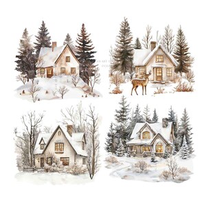 Winter Houses Clipart, Snowy Winter Homes, Cozy Home Clipart, Christmas ...
