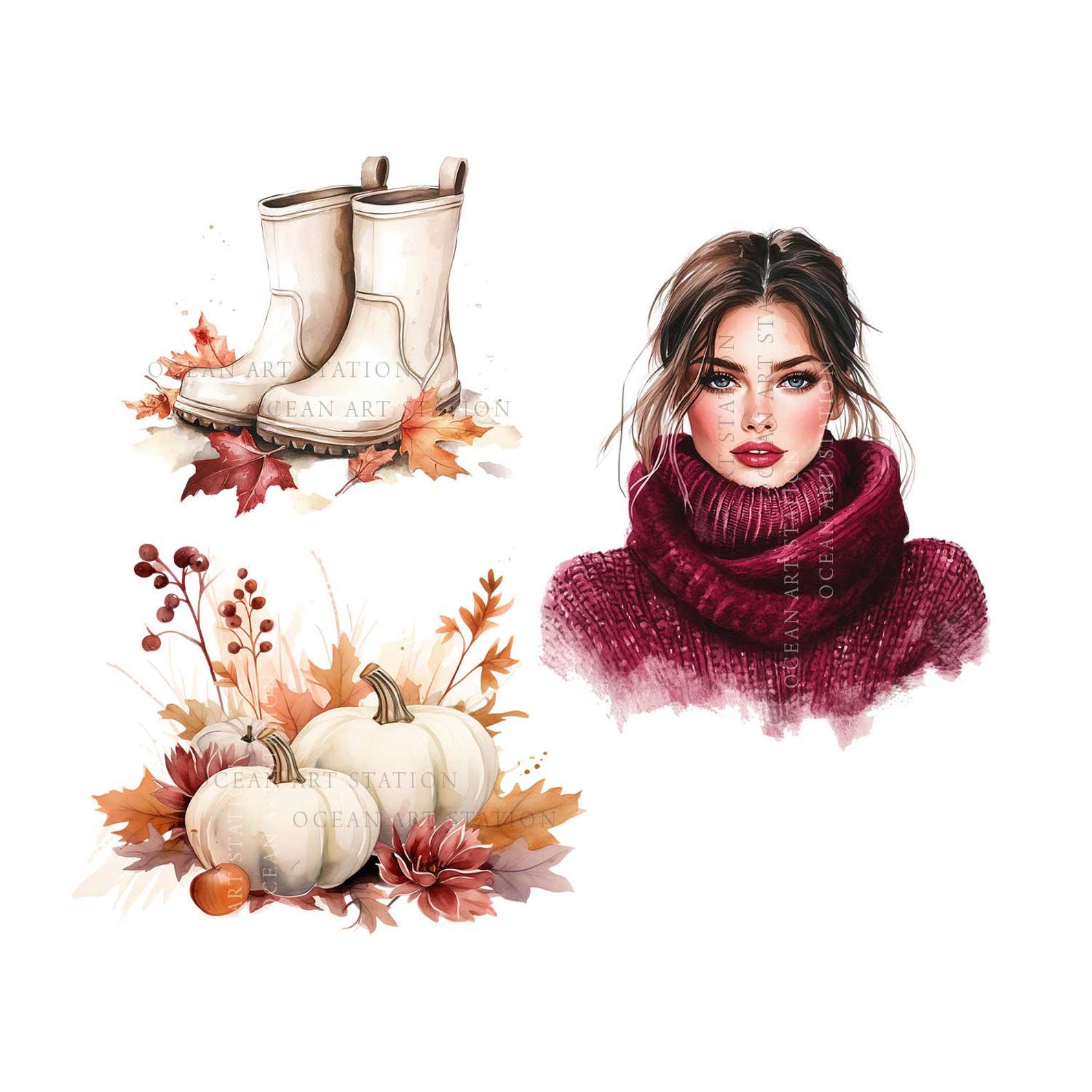 Fall Fashion Clipart, Fall Girl Clipart, Cozy Fall Watercolor, Autumn ...