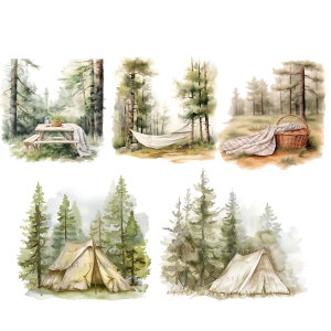 Camping Clipart, Hiking Clipart Watercolor, Mountain Adventure Clipart ...