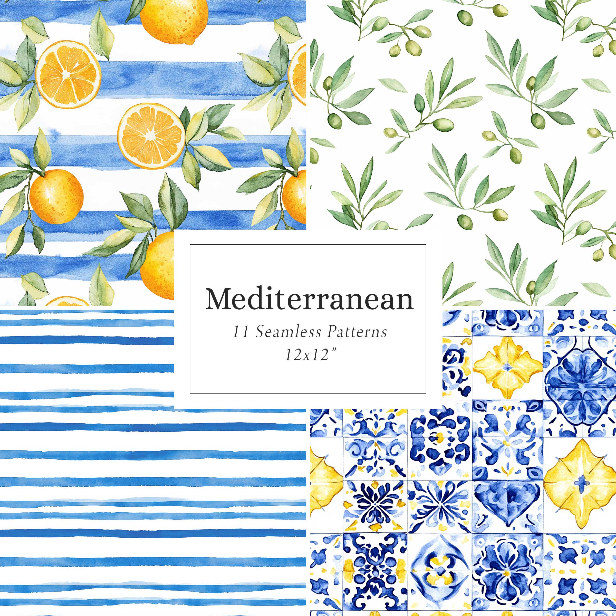 Mediterranean Digital Papers, Mediterranean Seamless Patterns, Lemon ...