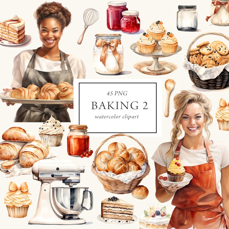 Baking Clipart Watercolor, Bakery Clipart, Desserts Cooking Clipart ...