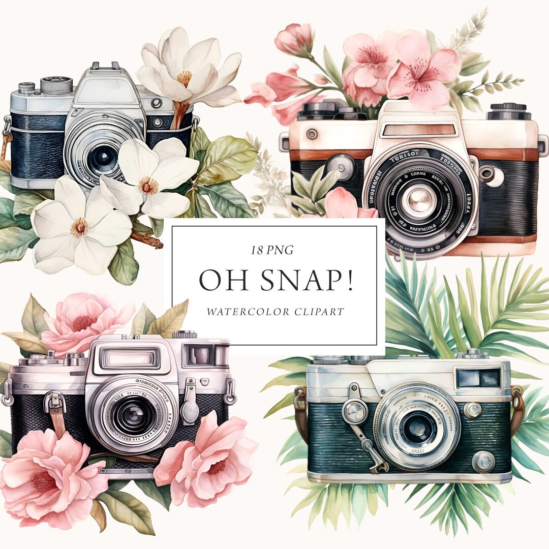 Retro Camera Clipart, Vintage Cameras, Floral Camera Clipart ...