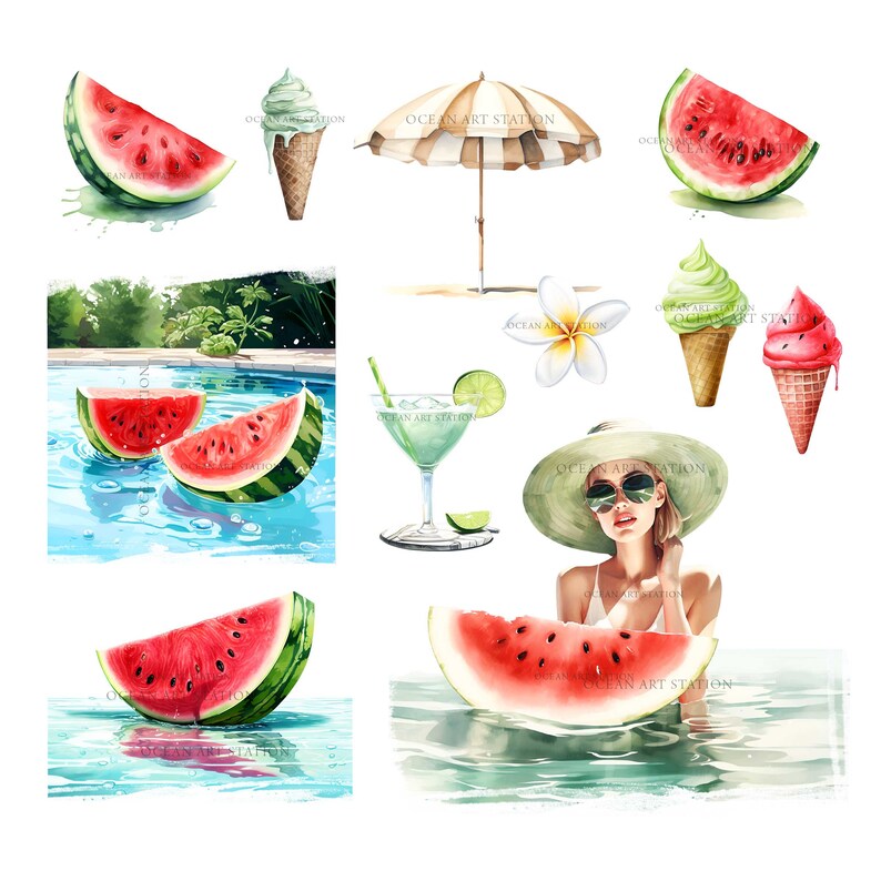 Watermelon Clipart, Pool Party Clipart, Beach Party Clipart, Holidays ...