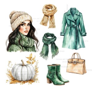 Fall Fashion Clipart, Fall Girl Clipart, Cozy Fall Watercolor, Autumn ...