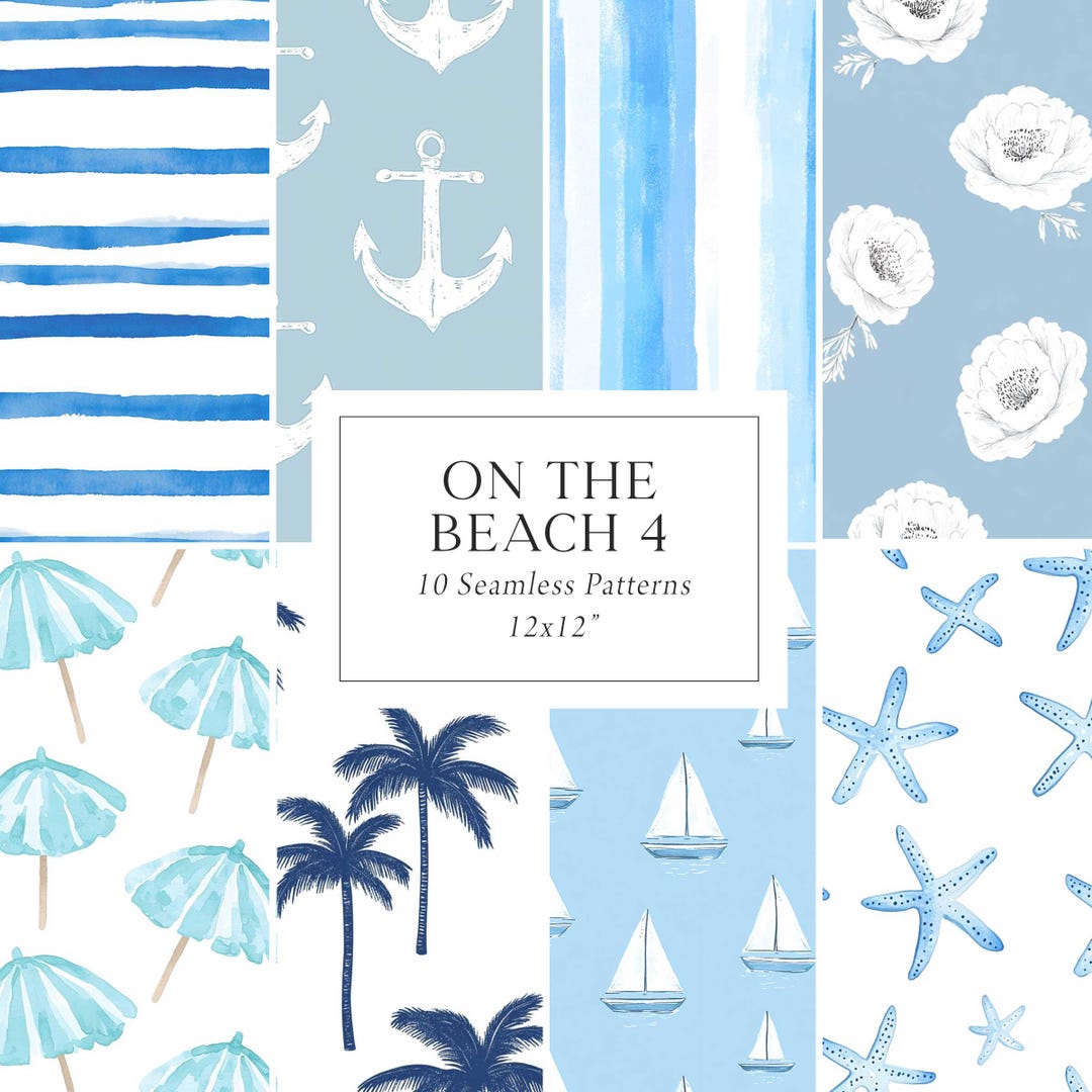 Beach Seamless Patterns, Sea Shell Patterns, Ocean Digital Papers ...