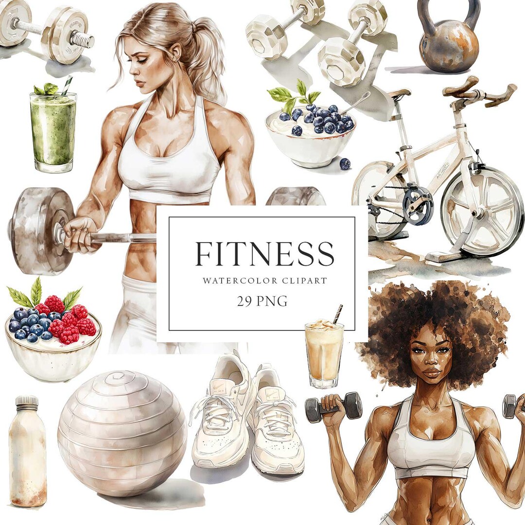 Neutral Fitness Clipart Watercolor, Gym Clipart, Fitness Girl Clipart ...