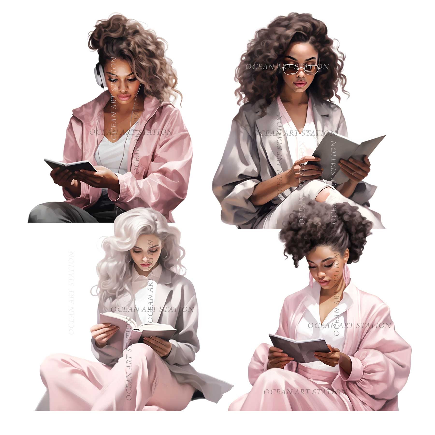 Book Lover Clipart, Bookworm, Coffee and Books, Reading Clipart, Pink ...