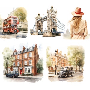 London Clipart, Big Ben Tower Bridge, London Watercolor Illustration ...