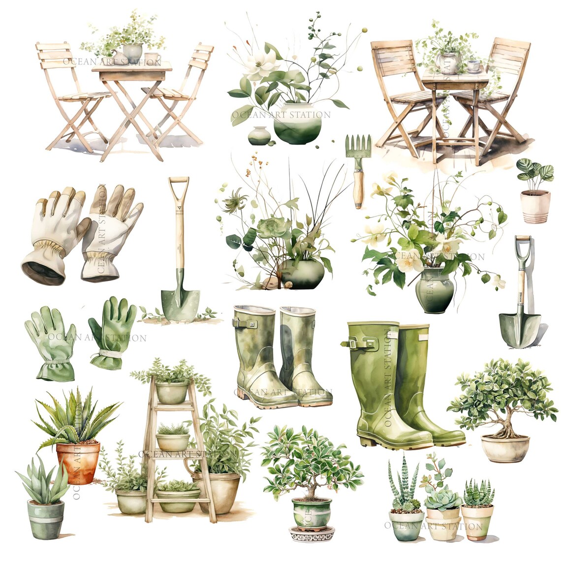 Gardening Clipart Watercolor, Spring Garden Clipart, Hobby Gardening ...