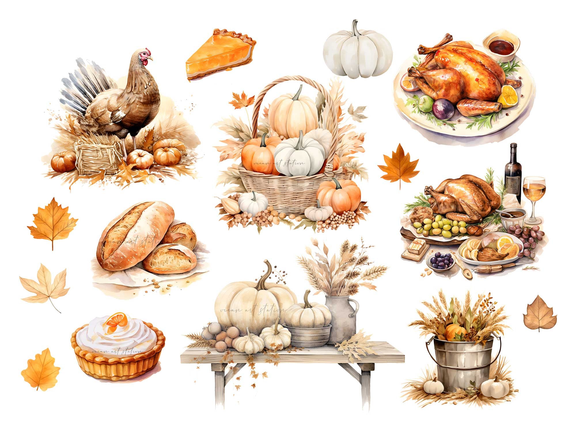Thanksgiving Clipart Watercolor Commercial Use Thanksgiving - Etsy