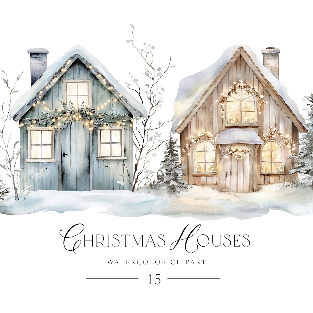 Christmas Houses Clipart, Christmas Village Watercolor, Commercial Use ...