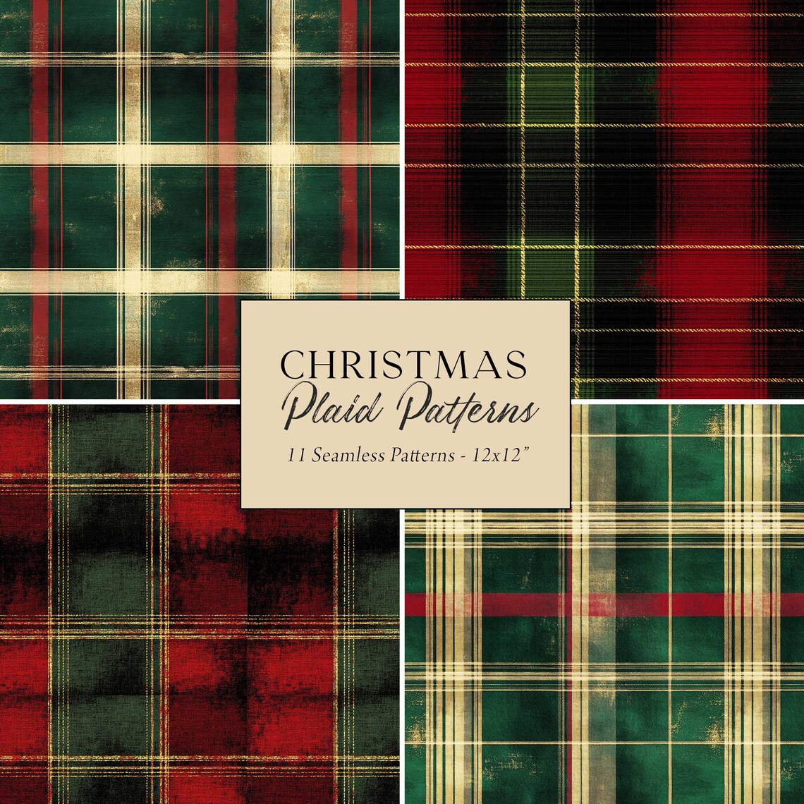 Christmas Plaid Patterns, Christmas Plaid Digital Papers, Buffalo Plaid ...