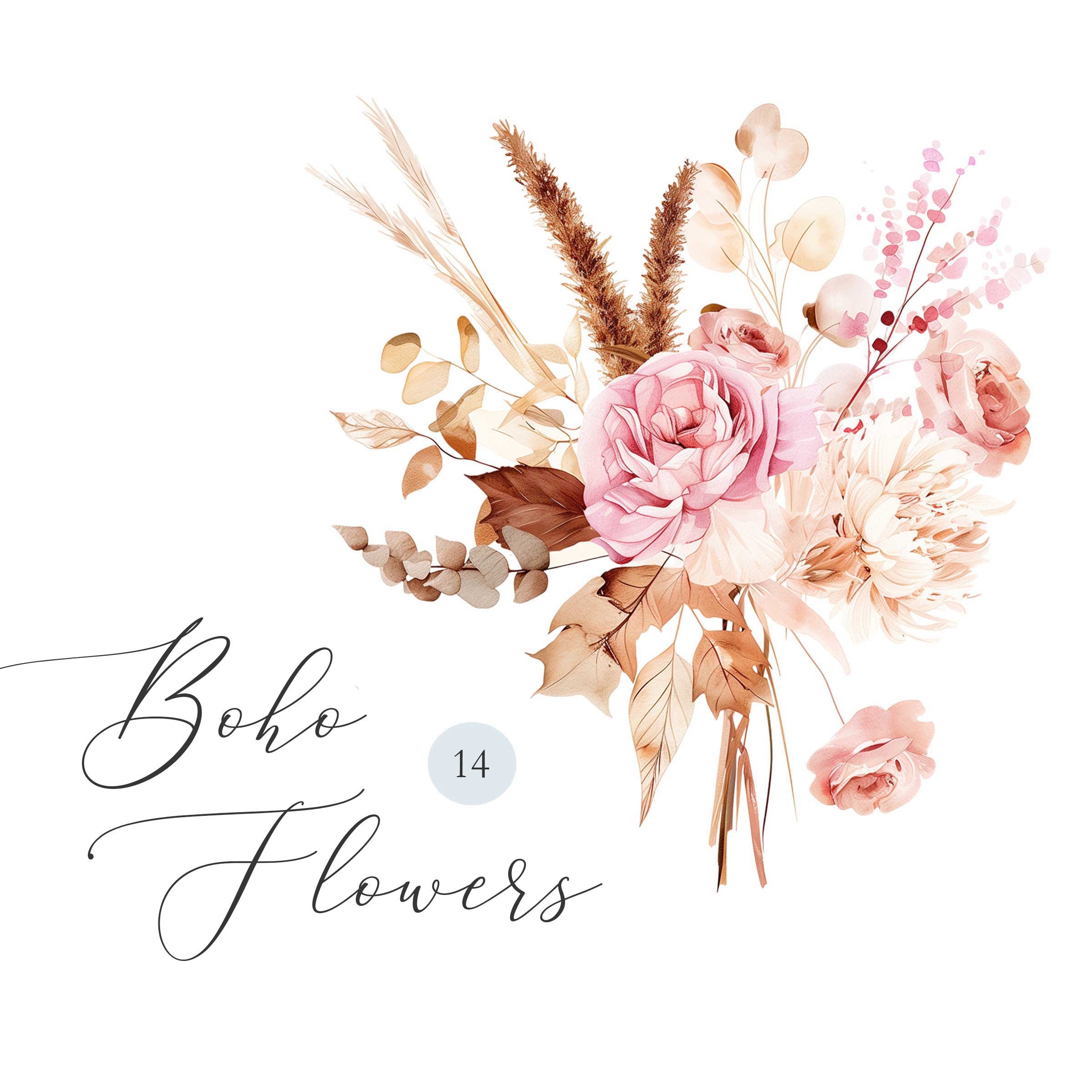 Boho Floral Clipart, Bohemian Flowers Clipart, Boho Pink Bouquets ...