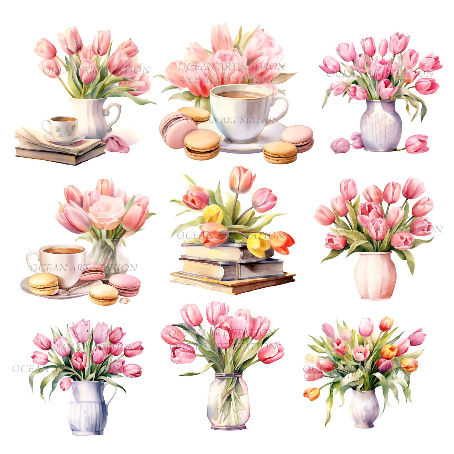 Spring Clipart, Tulips Clipart, Spring Floral Clipart, Floral Vases ...