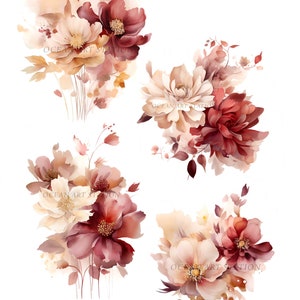 Burgundy Floral Clipart, Burgundy Bouquets Clipart, Fall Floral Clipart ...